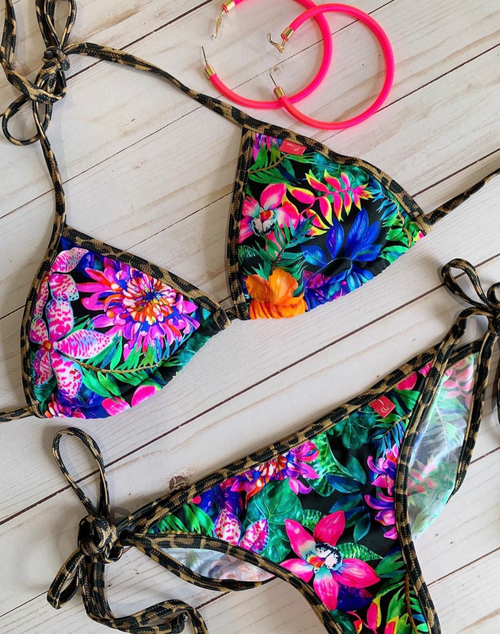 Laguna: String Bathing Suit in Amazon w/ Leopard Trim – Chynna Dolls